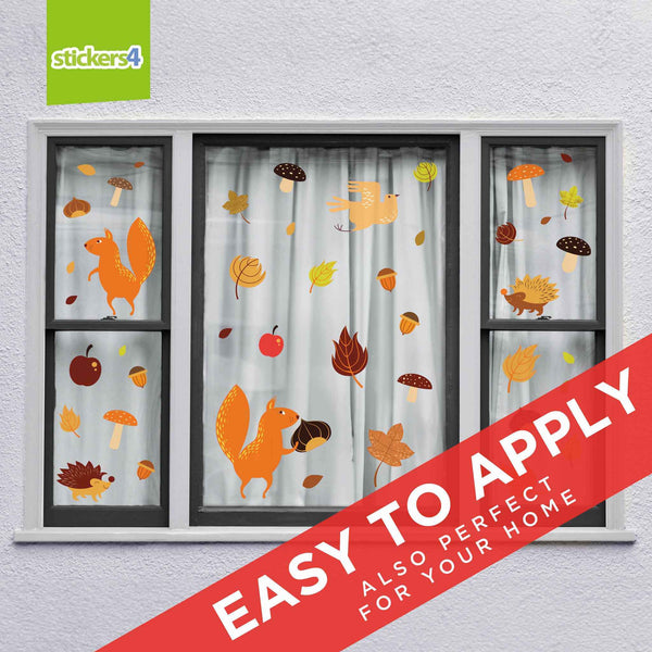 Autumn Woodland Pack Window Stickers | Animal & Leaves