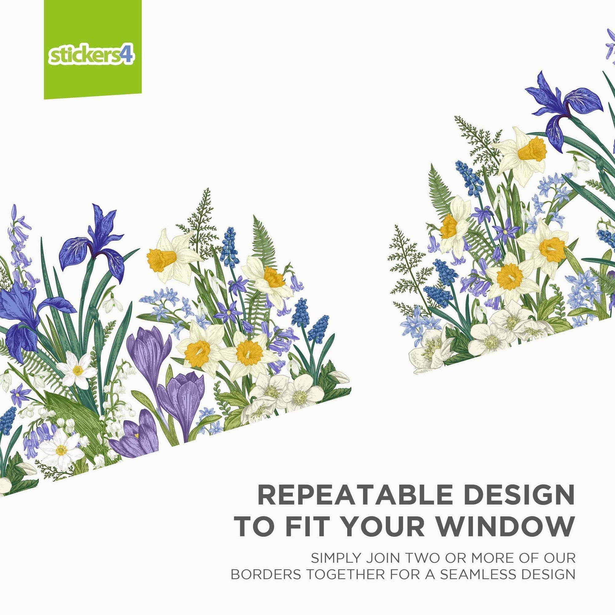 Botanical Spring Flowers Border Window Cling | Stickers4