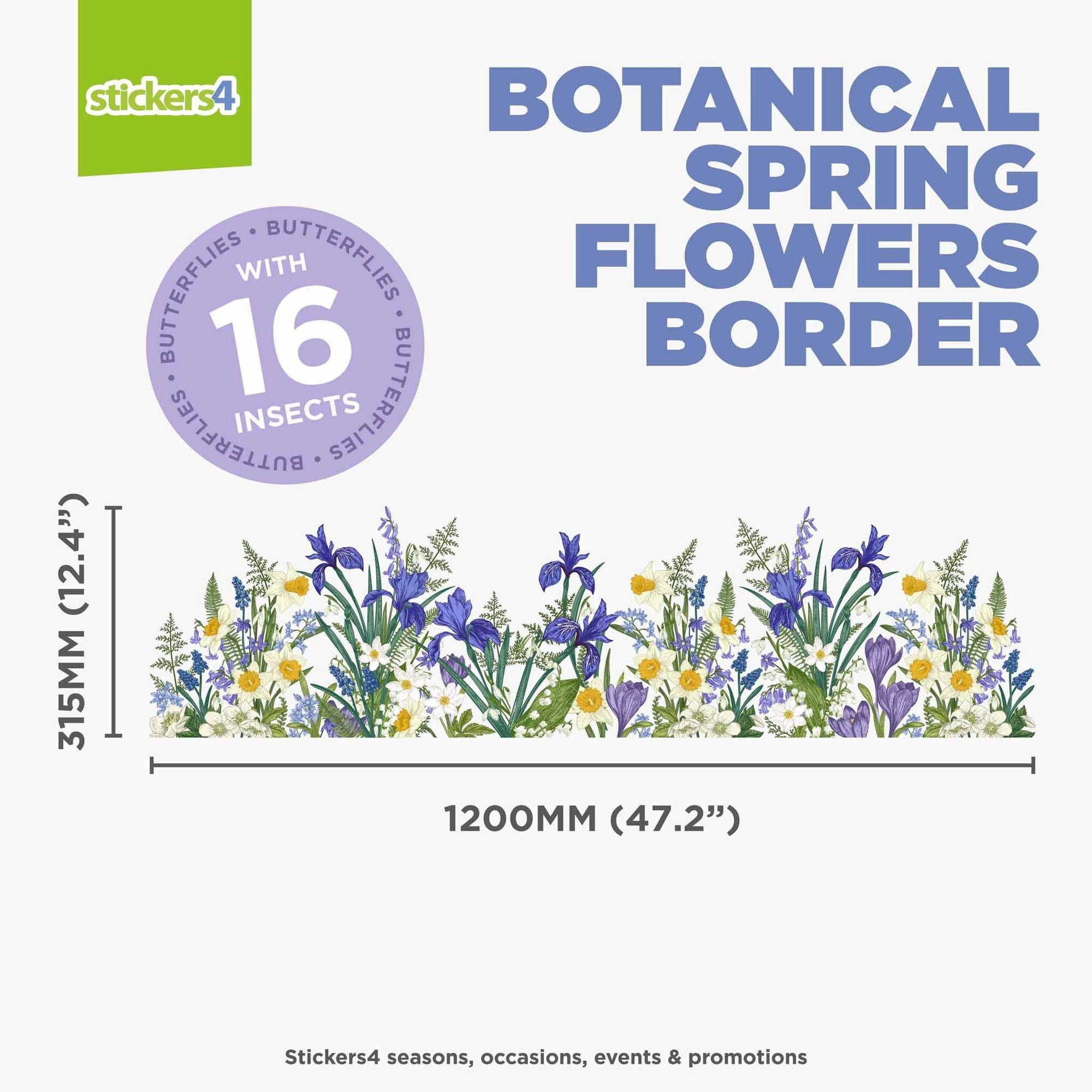 Botanical Spring Flowers Border Window Cling | Stickers4