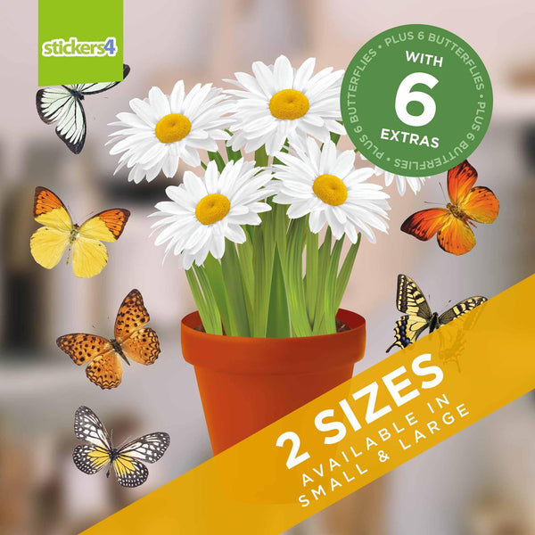 Daisies in a Pot Window Cling Sticker | Floral Window Display