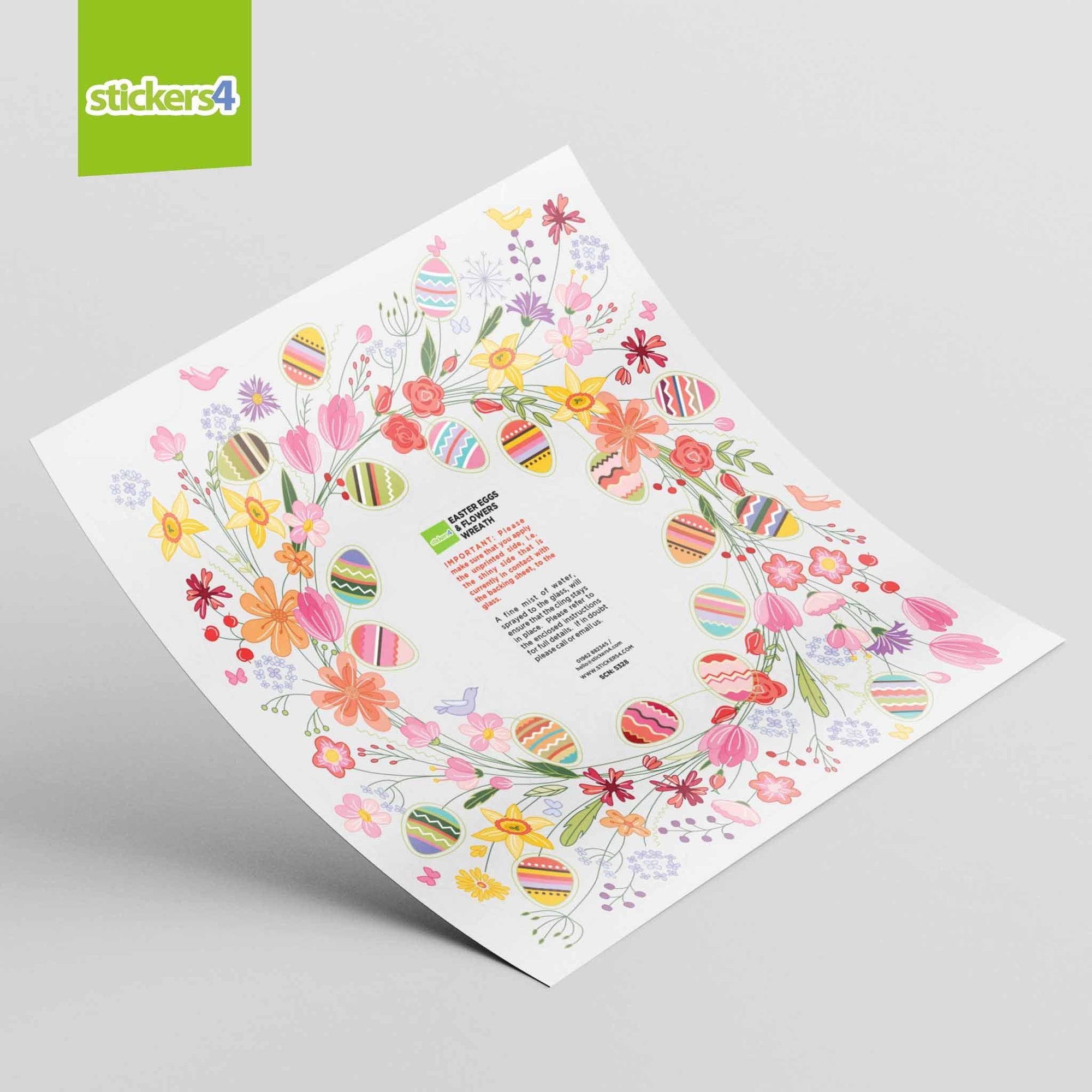 Easter Egg & Flowers Window Sticker | Wreath self cling | Stickers4