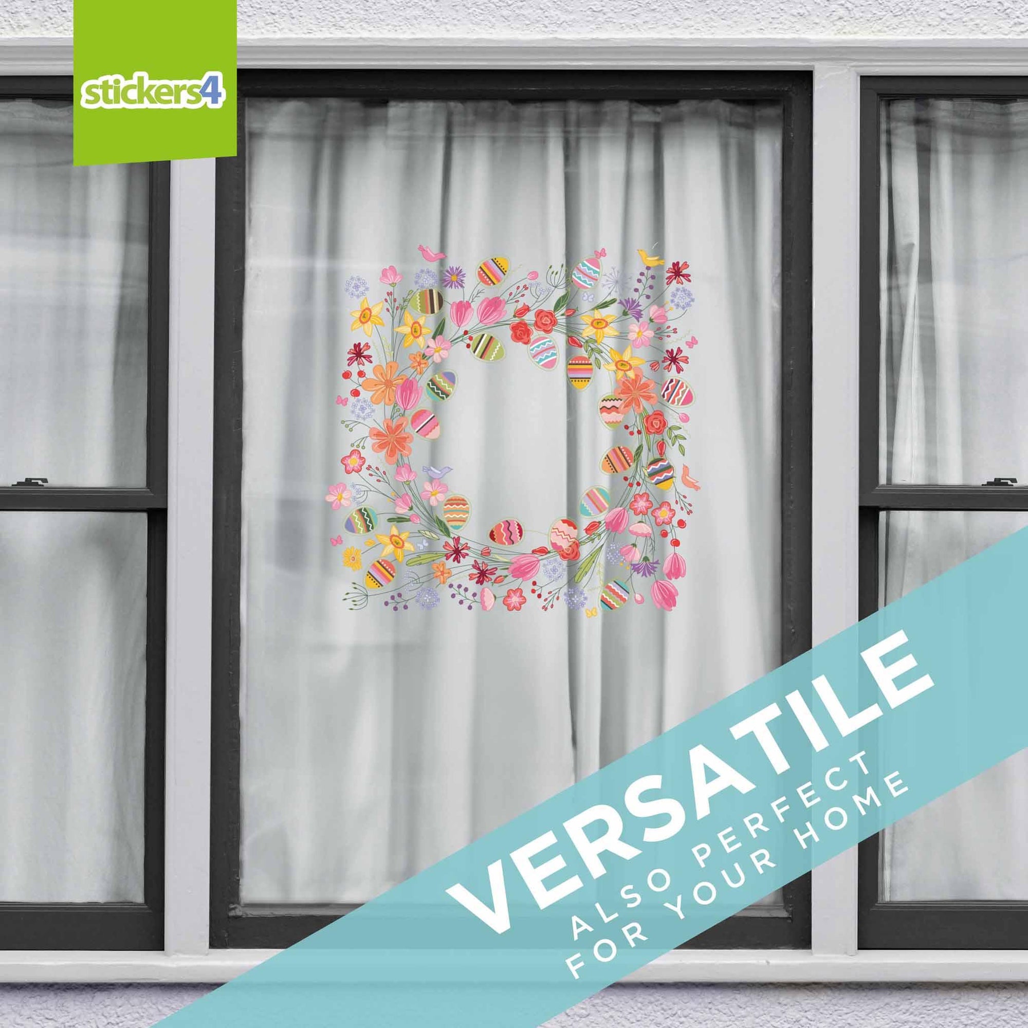 Easter Egg & Flowers Window Sticker | Wreath self cling | Stickers4