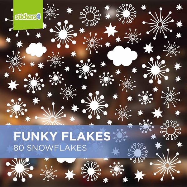 Funky Flakes, Stars & Clouds Big Pack Snowflake Window Cling Stickers