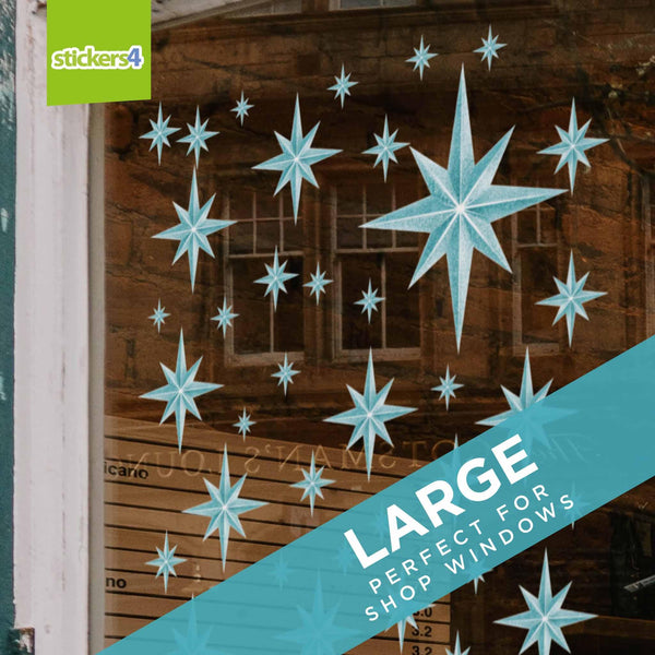 Icy Blue Christmas Star Window Stickers