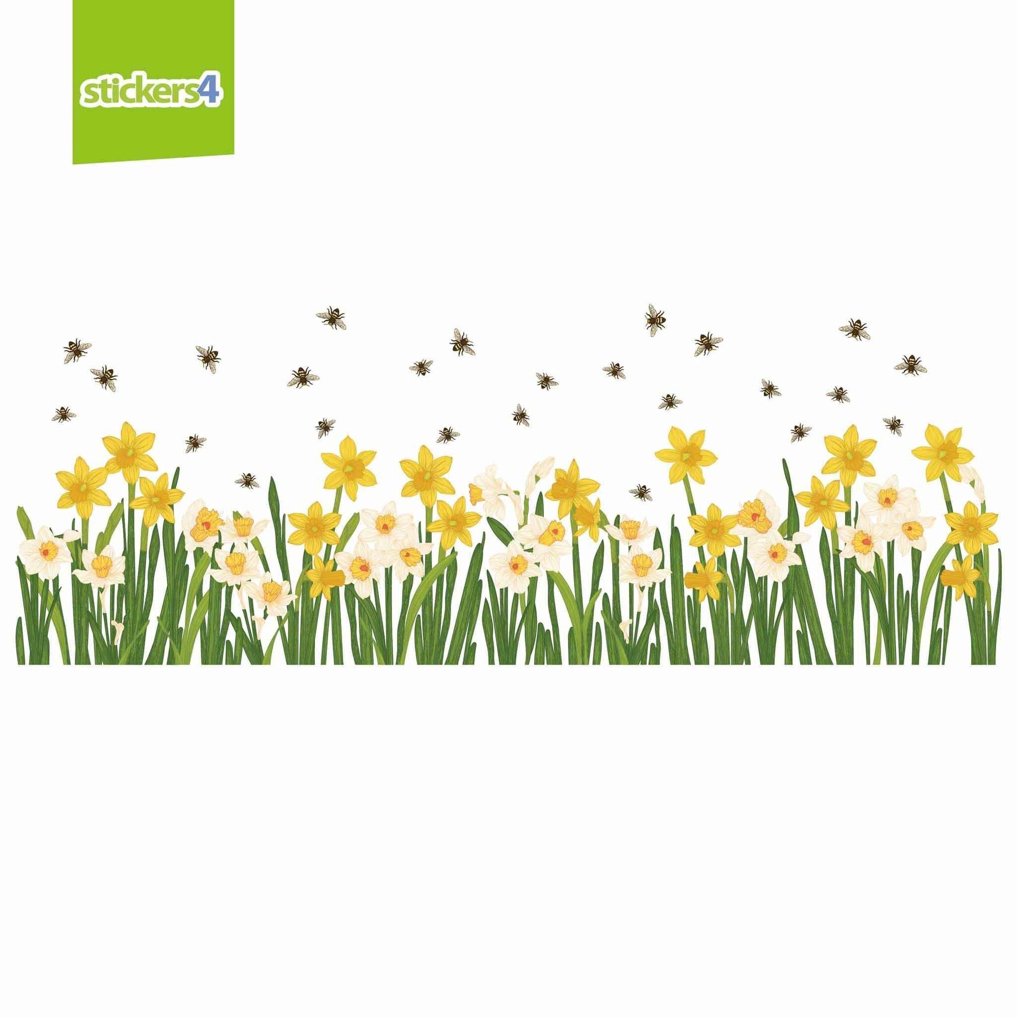 Illustrated Daffodil Border with Bees Window Sticker | Stickers4