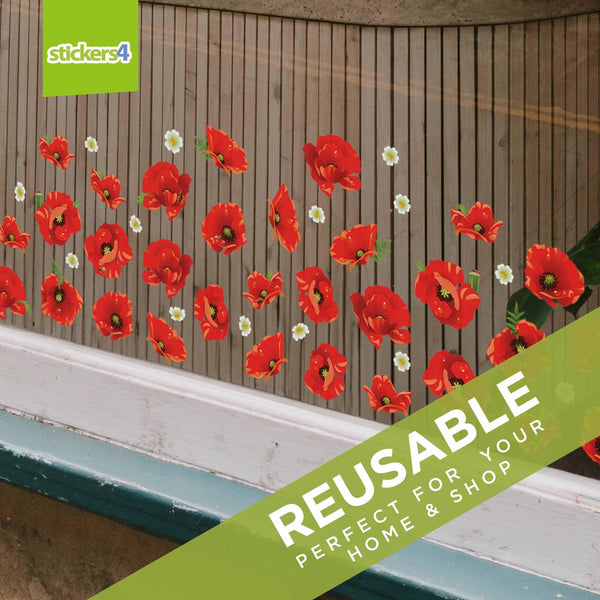 Large Poppy Flowers Window Cling Stickers | Remembrance