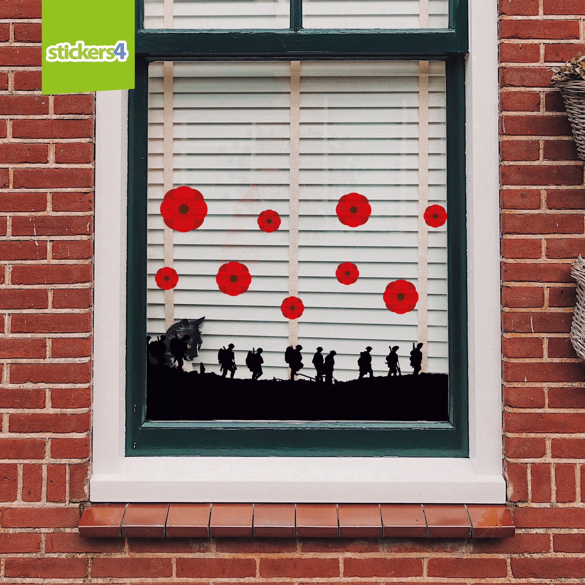 Marching Soldier Silhouette Border with 16x Poppies- Remembrance Day W