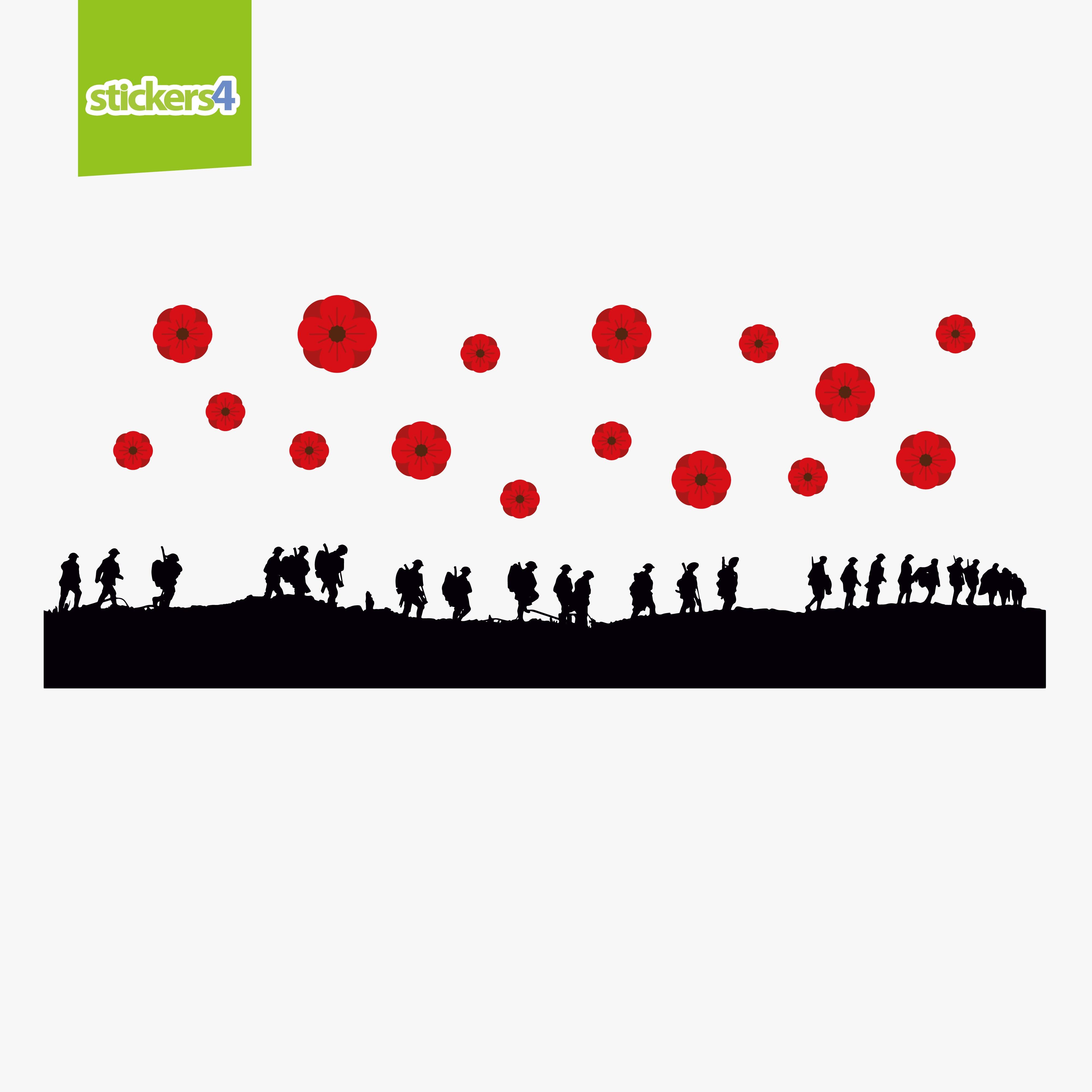 Marching Soldier Silhouette Border with 16x Poppies- Remembrance Day W