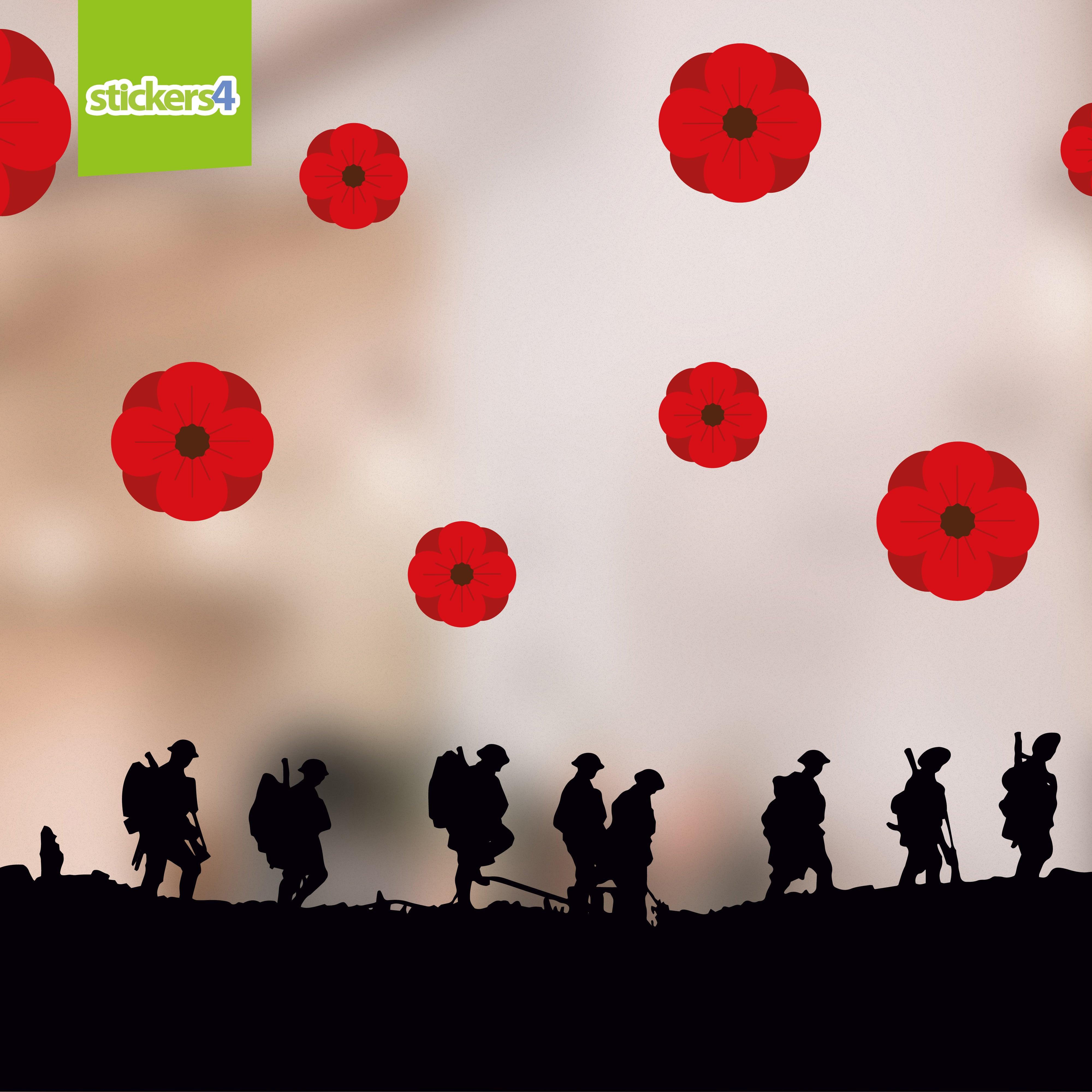 Marching Soldier Silhouette Border with 16x Poppies- Remembrance Day W ...