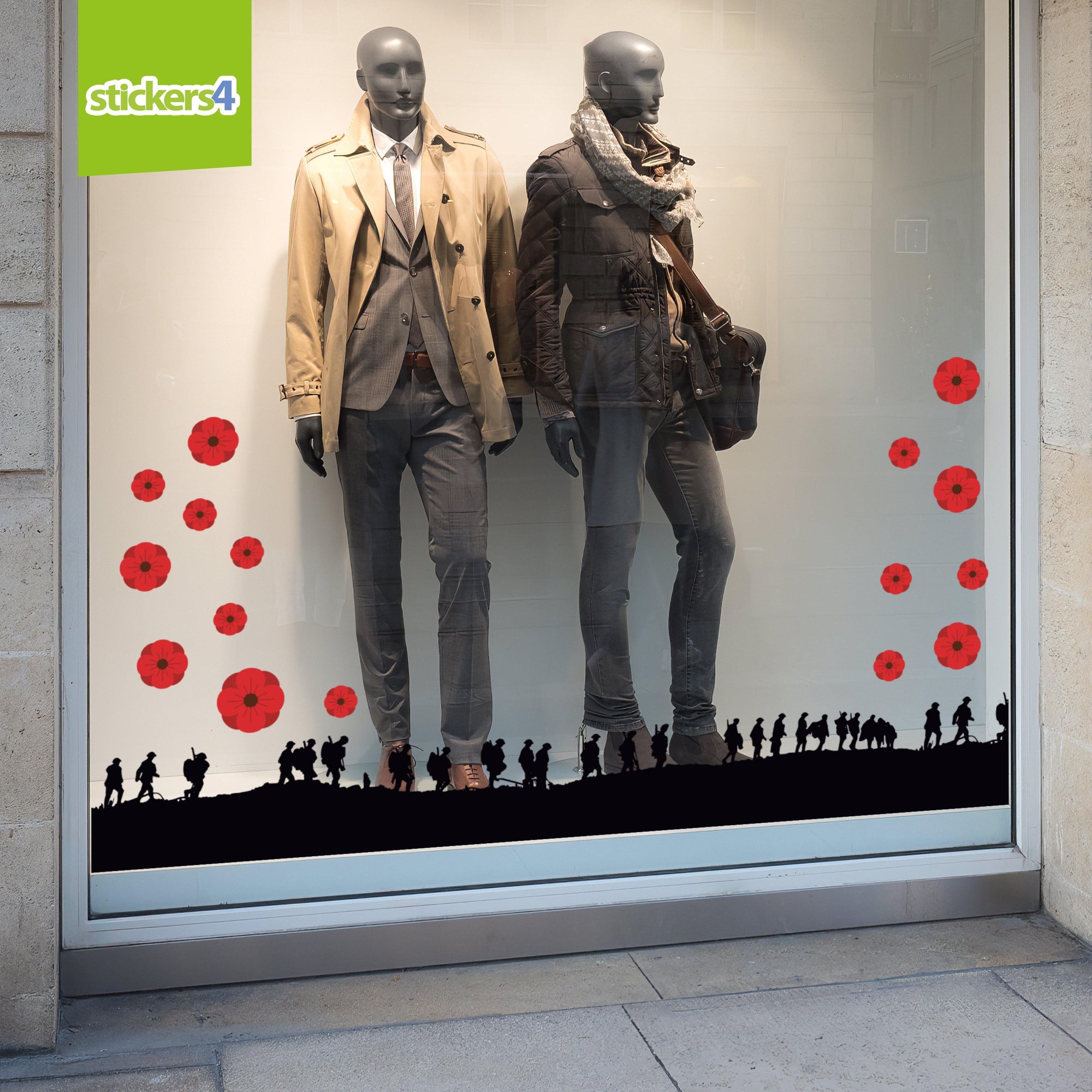 Marching Soldier Silhouette Border with 16x Poppies- Remembrance Day W