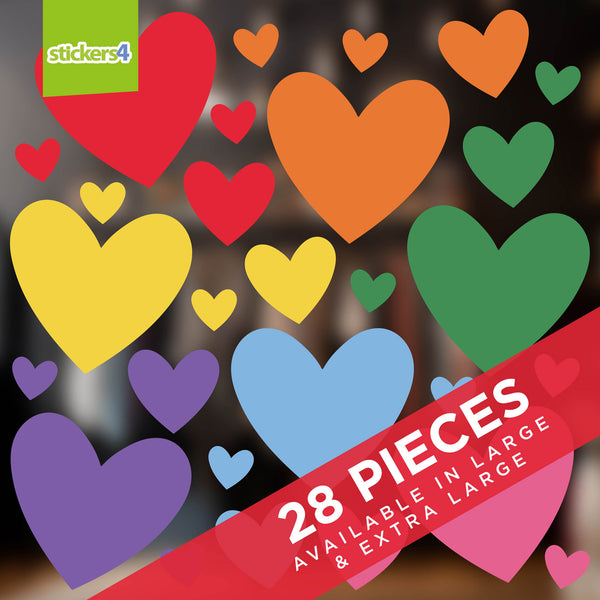 Mixed Pack of Colourful Heart Window Stickers | Pride Window Display