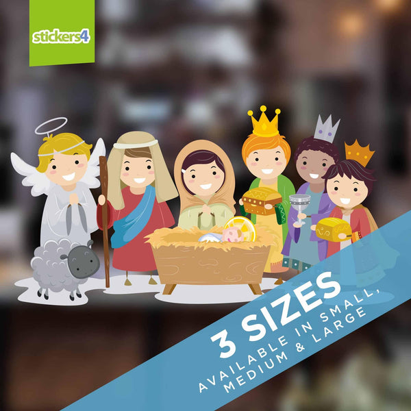 A Colourful Nativity Scene Window Decal