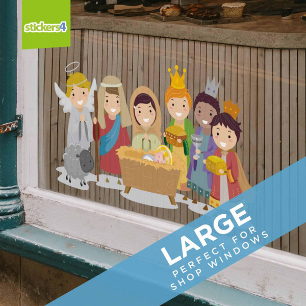 A Colourful Nativity Scene Window Decal