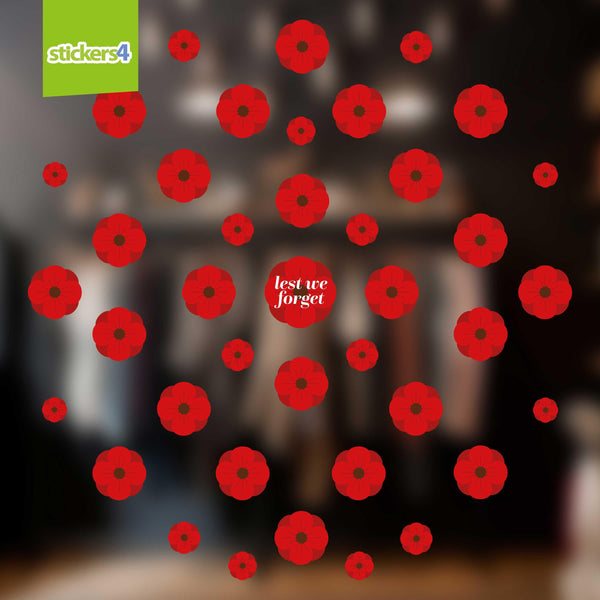40 Remembrance Poppy Window Stickers