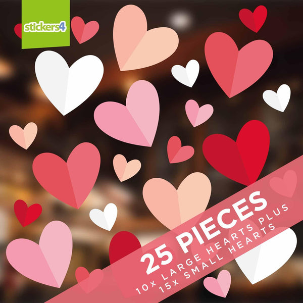 Paper-Style Heart Window Stickers | Valentines Hearts
