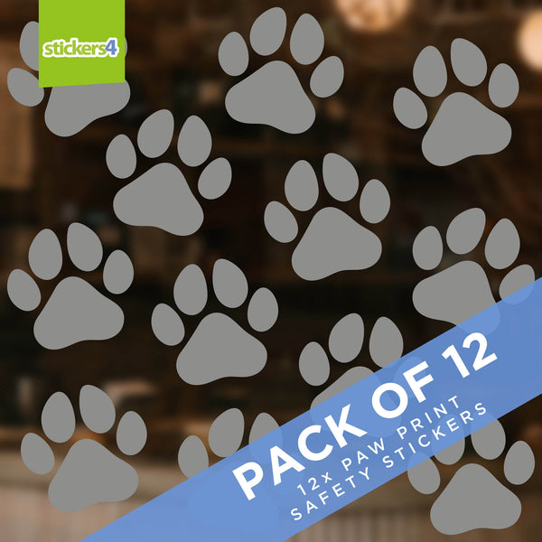 Paw Print Glass Awareness Stickers | Frosted Static Cling | 12 Pack