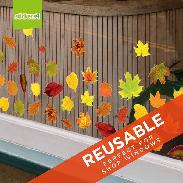 A Pack of 70 Photorealistic Autumn Leaves Window Cling Decals