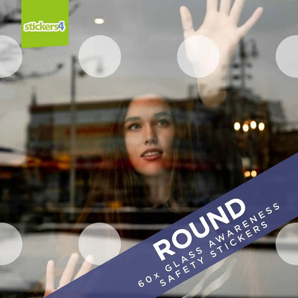 60x Round Glass Awareness Window Stickers | Glass Safety