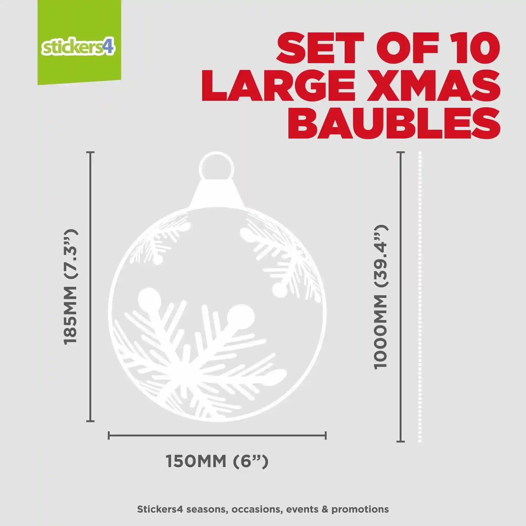 Set of 8 Medium Snowflake Bauble Window Decoration Decals