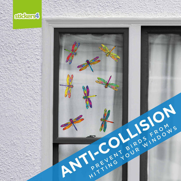 Set of 8 Colourful Dragonfly window cling stickers. Dragonflies