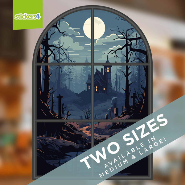 Spooky Graveyard House Scene Window Sticker | Two Sizes