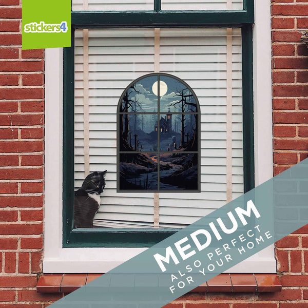 Spooky Graveyard House Scene Window Sticker | Two Sizes