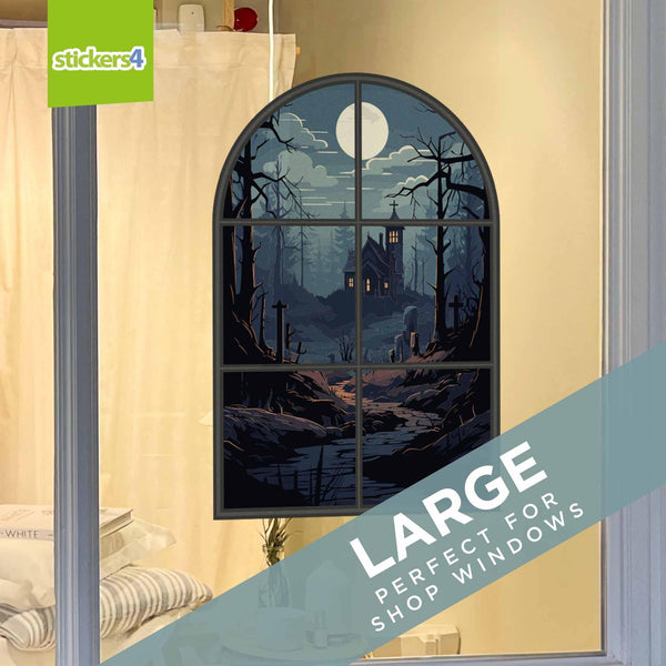Spooky Graveyard House Scene Window Sticker | Two Sizes