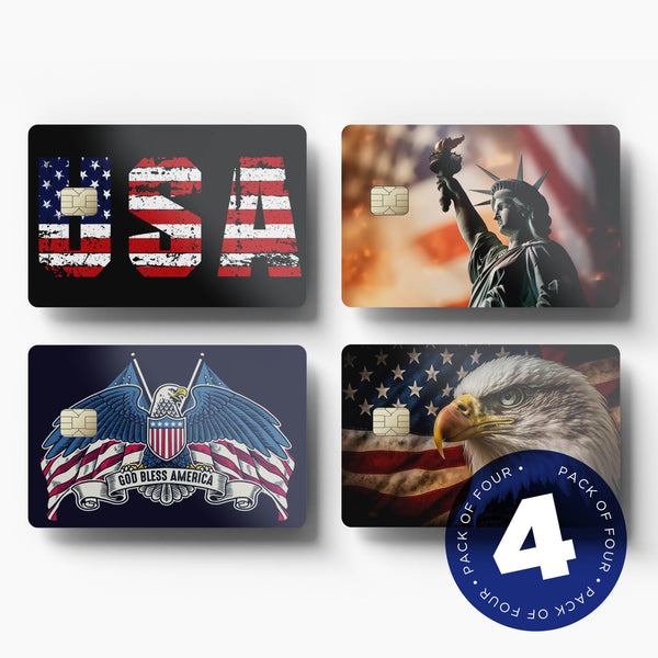 USA Card Credit Card Stickers Pack of 4 | Patriotic Skins