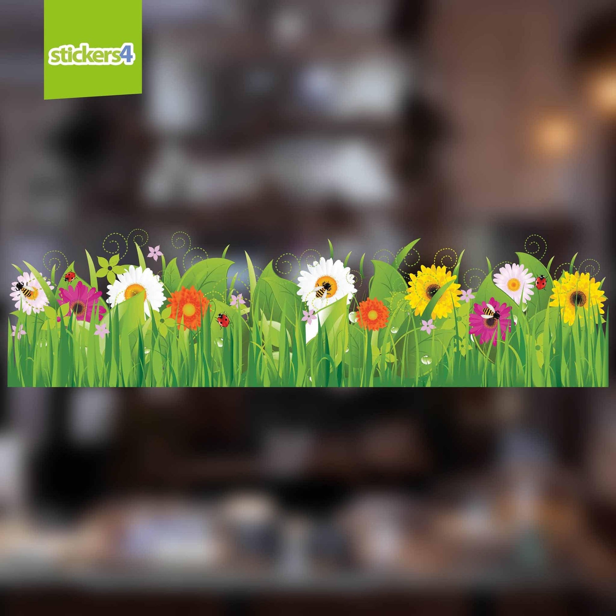 Wild Grass with Flowers and Insects Border Window Sticker