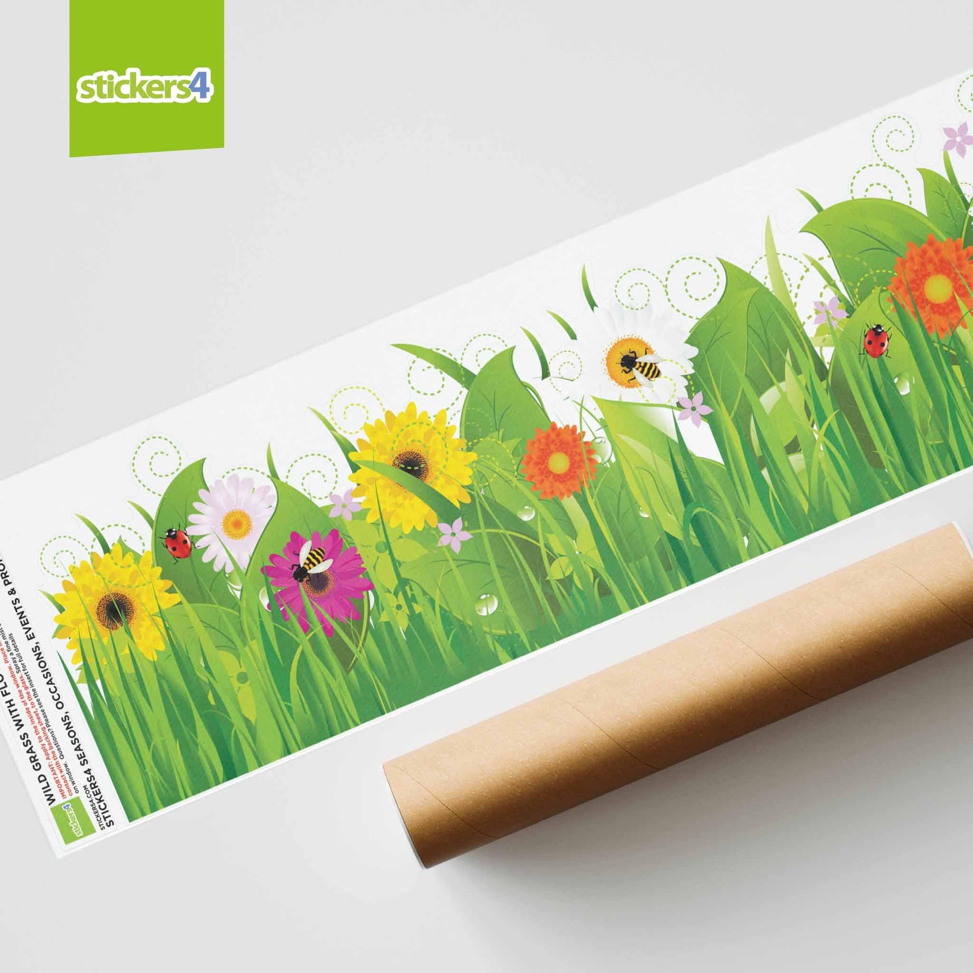 Wild Grass with Flowers and Insects Border Window Sticker