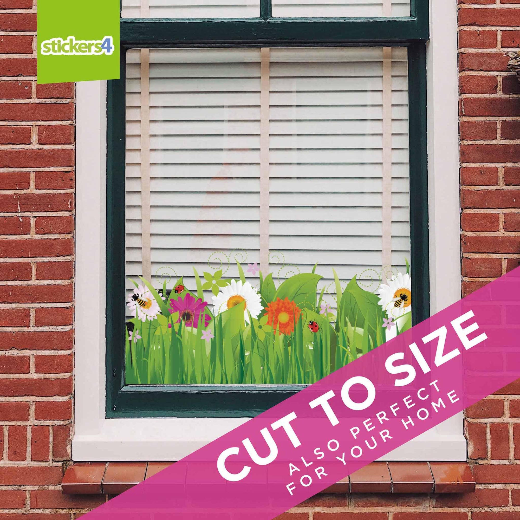 Wild Grass with Flowers and Insects Border Window Sticker