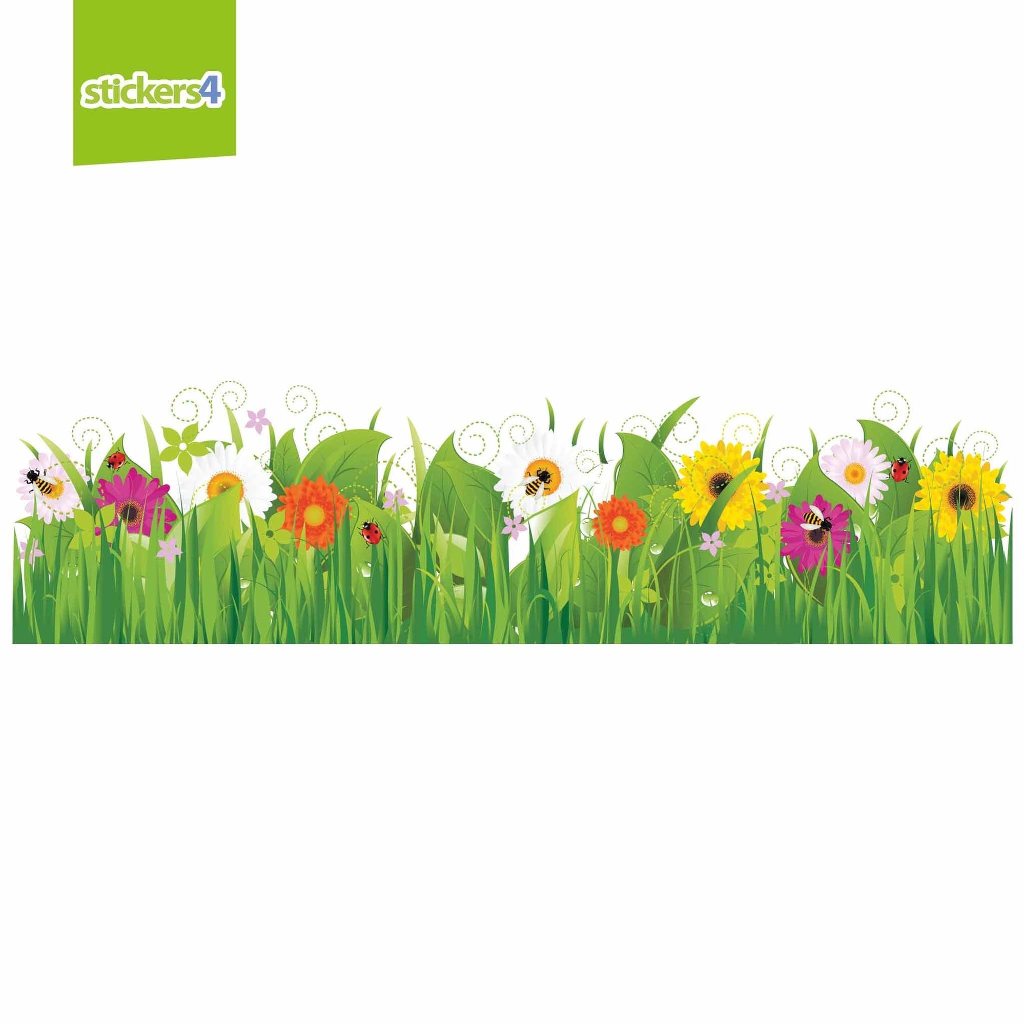 Wild Grass with Flowers and Insects Border Window Sticker