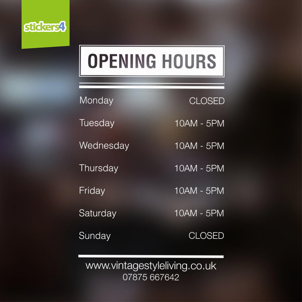 Opening Hours Sticker for Shop Window | Opening Times Sign | Stickers4
