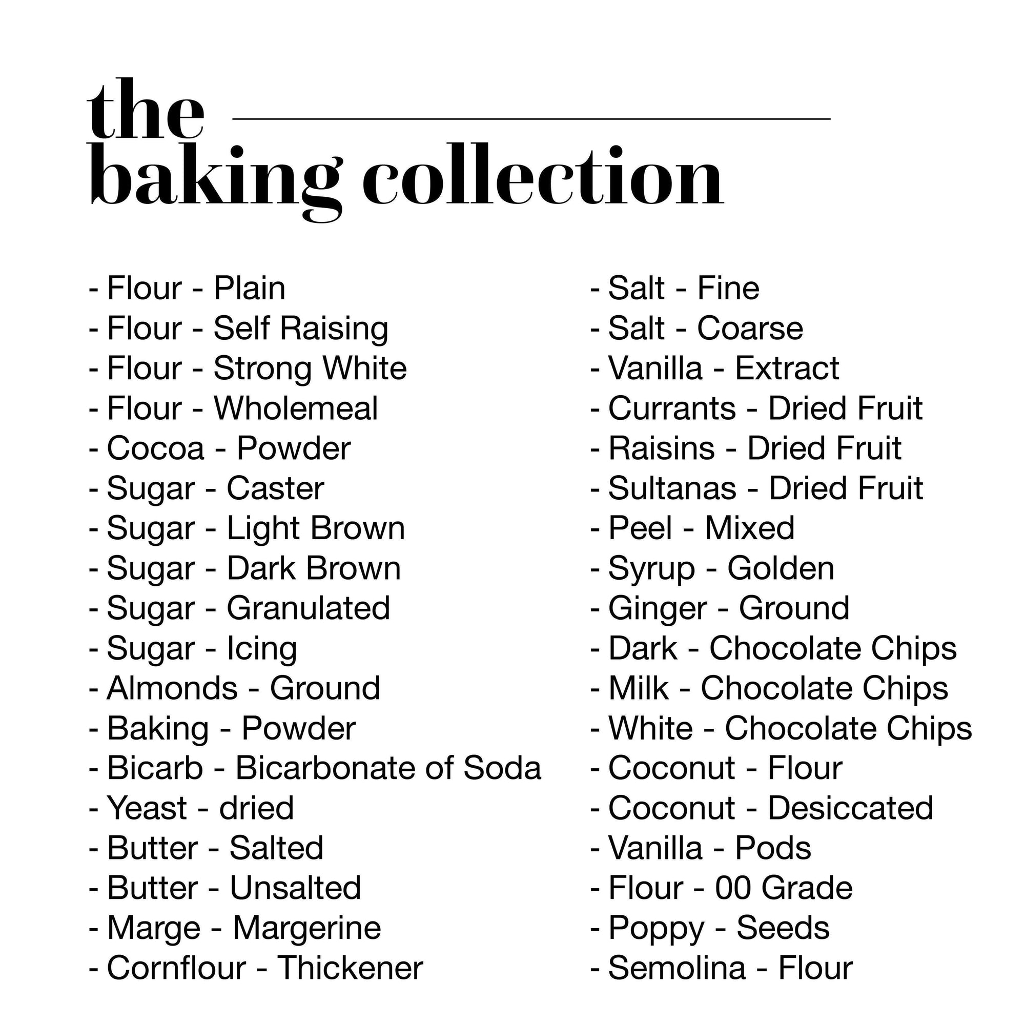 Baking Collection Pantry Labels