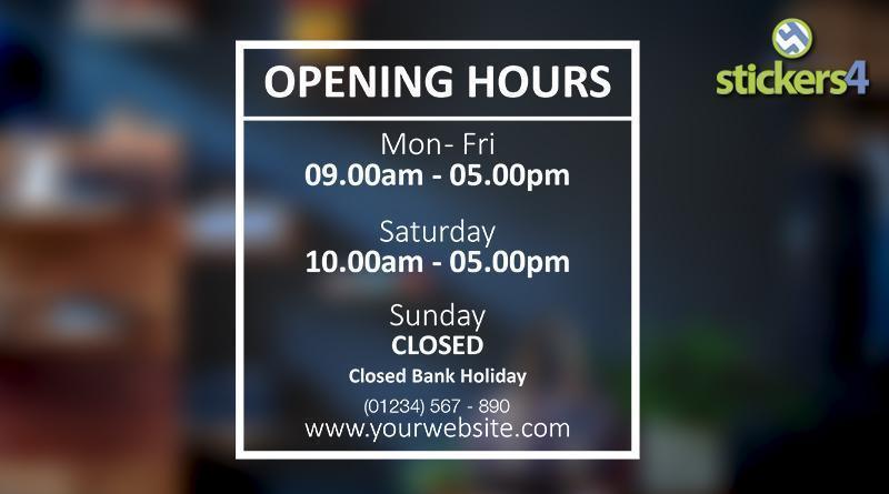 Custom Shop Opening Times Window Sticker Design #2