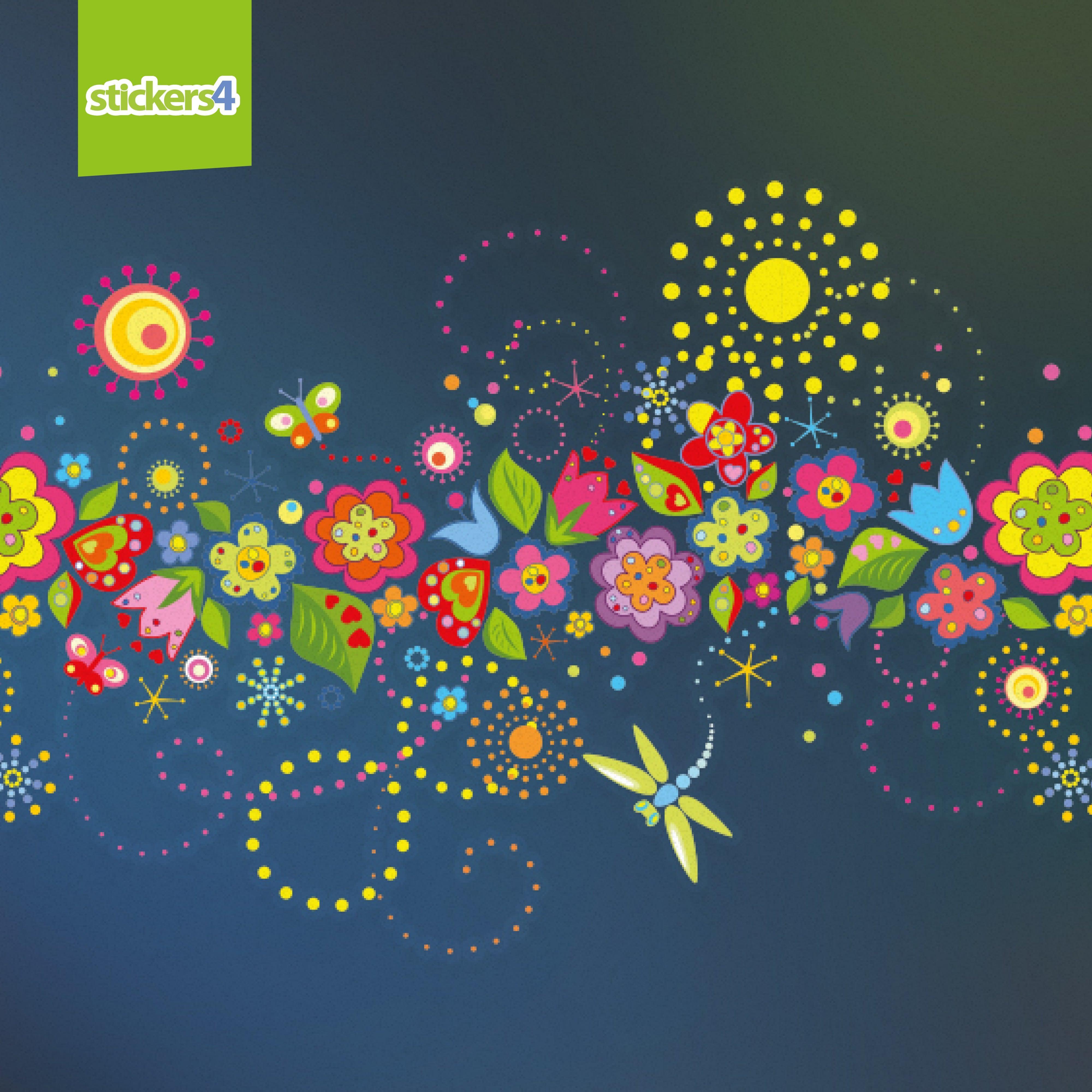 Floating Flowers Border Window Sticker