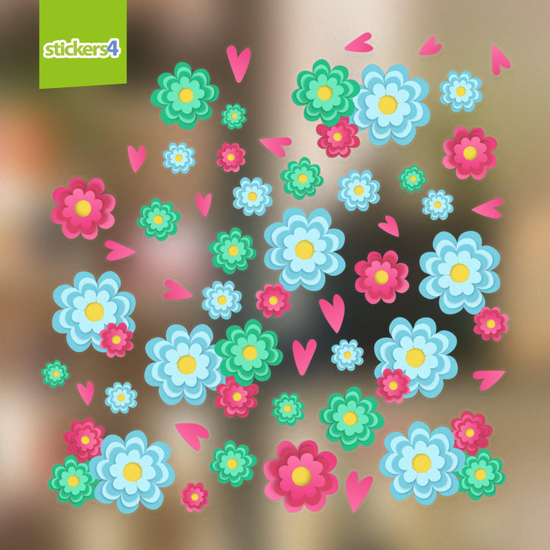 Flowers and hearts window sticker | Stickers4