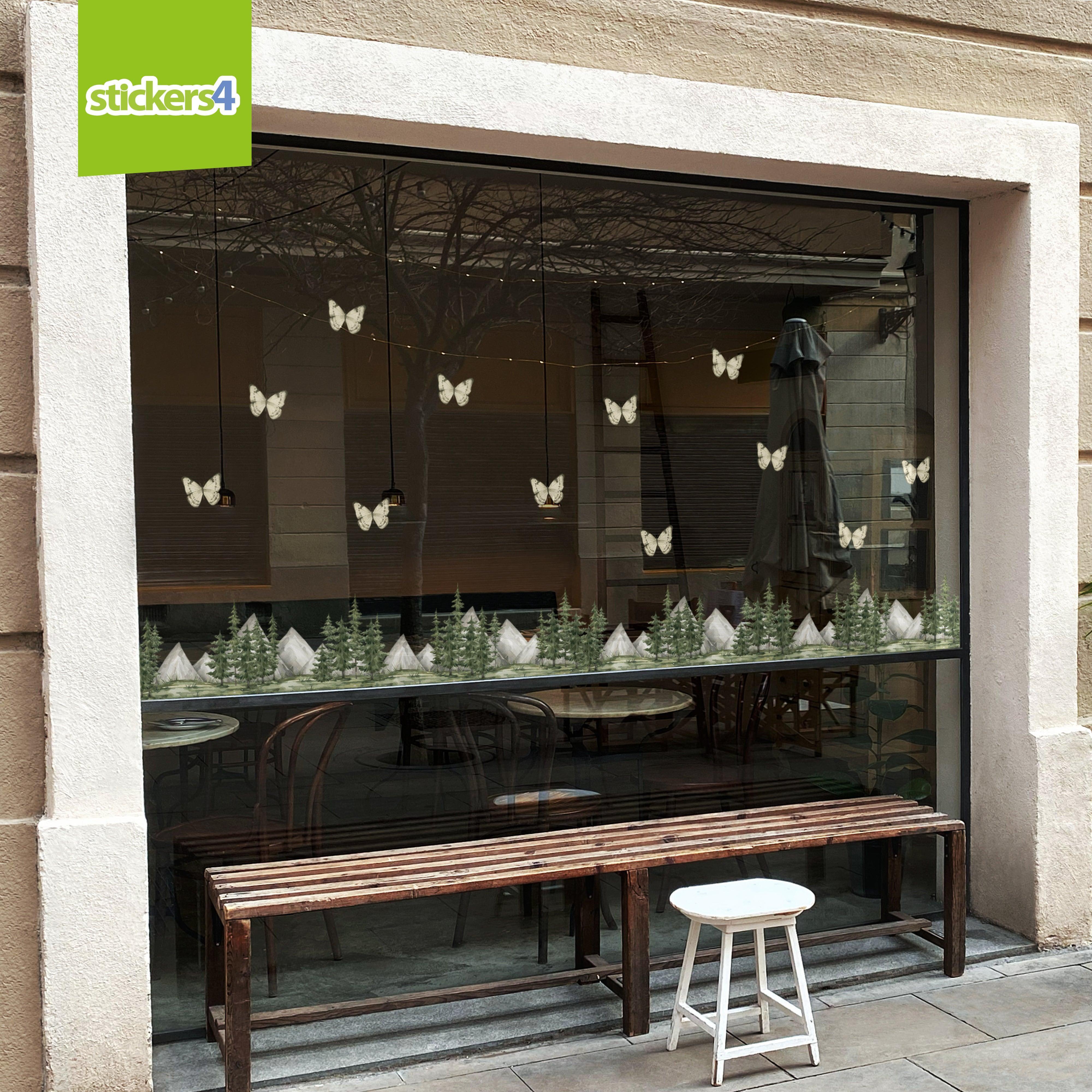 Forest Scene with Butterflies Border - Watercolour Style Window Sticke