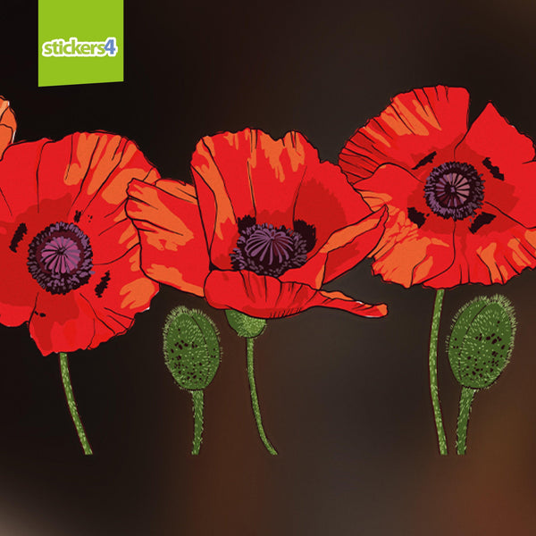 Illustrated Poppy Border Window Sticker