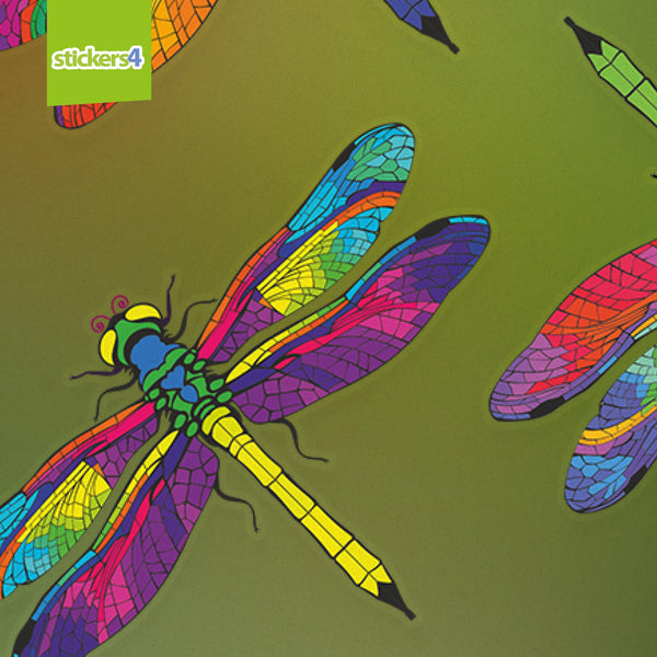 Set of 8 Colourful Dragonfly window cling stickers. Dragonflies
